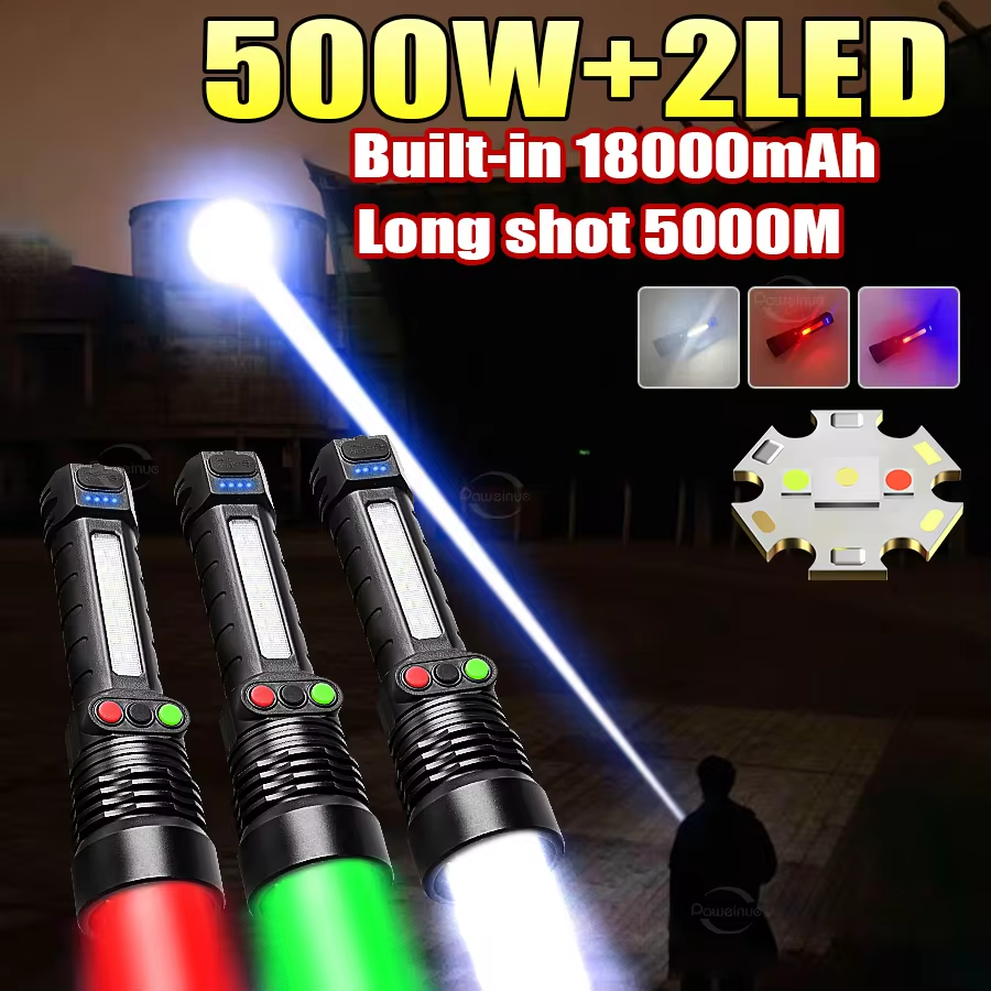 500Watts 3 Light Sources Zoom Laser Flashlight White/Red/Orange Light ...