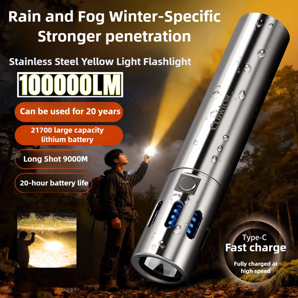 100000LM Rain and Fog Winter-Specific Ultra-Bright Yellow Light Flashl ...