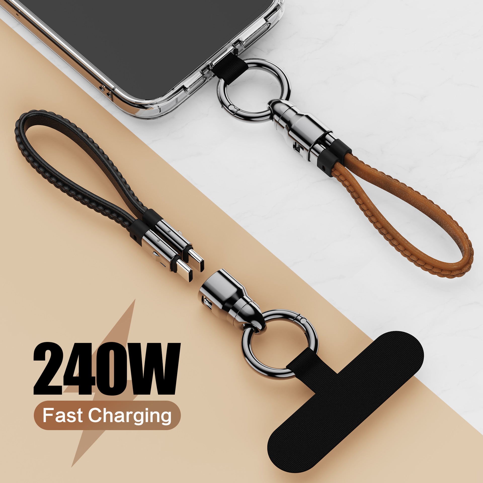 240W Fast Charging Lanyard Data Cable, Dual Type-C PD3.0 Keychain Shor ...