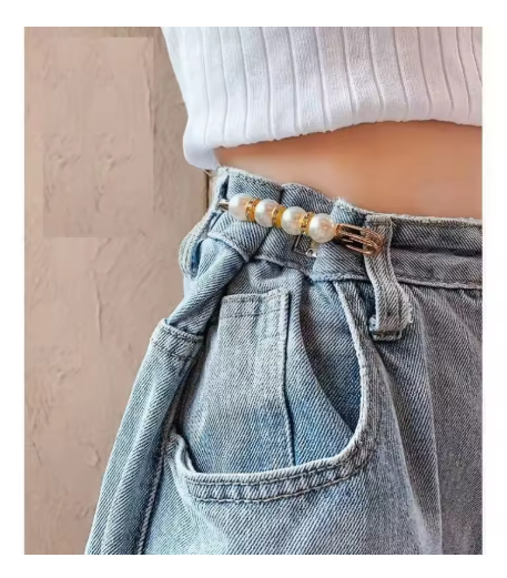 2Pcs White Pearl Diamond-Adorned Brooch Clip | Jeans Waistband Tighten ...
