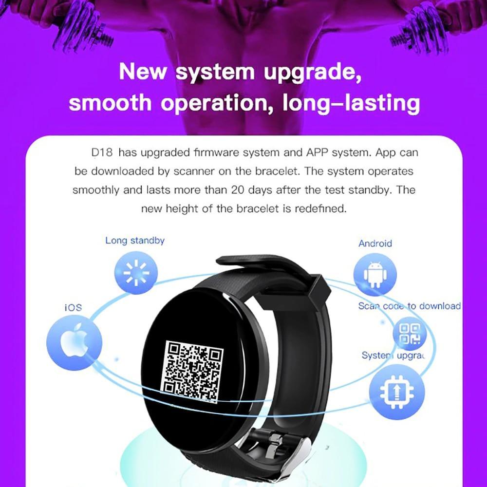 D18 Sport Smart Watch Bluetooth Smart Band Fitness Tracker Heart Rate ...